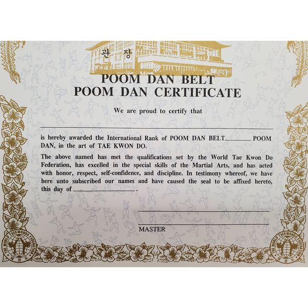 Certificate "Poom Dan Belt" - Best Martial Arts / MOOTO USA